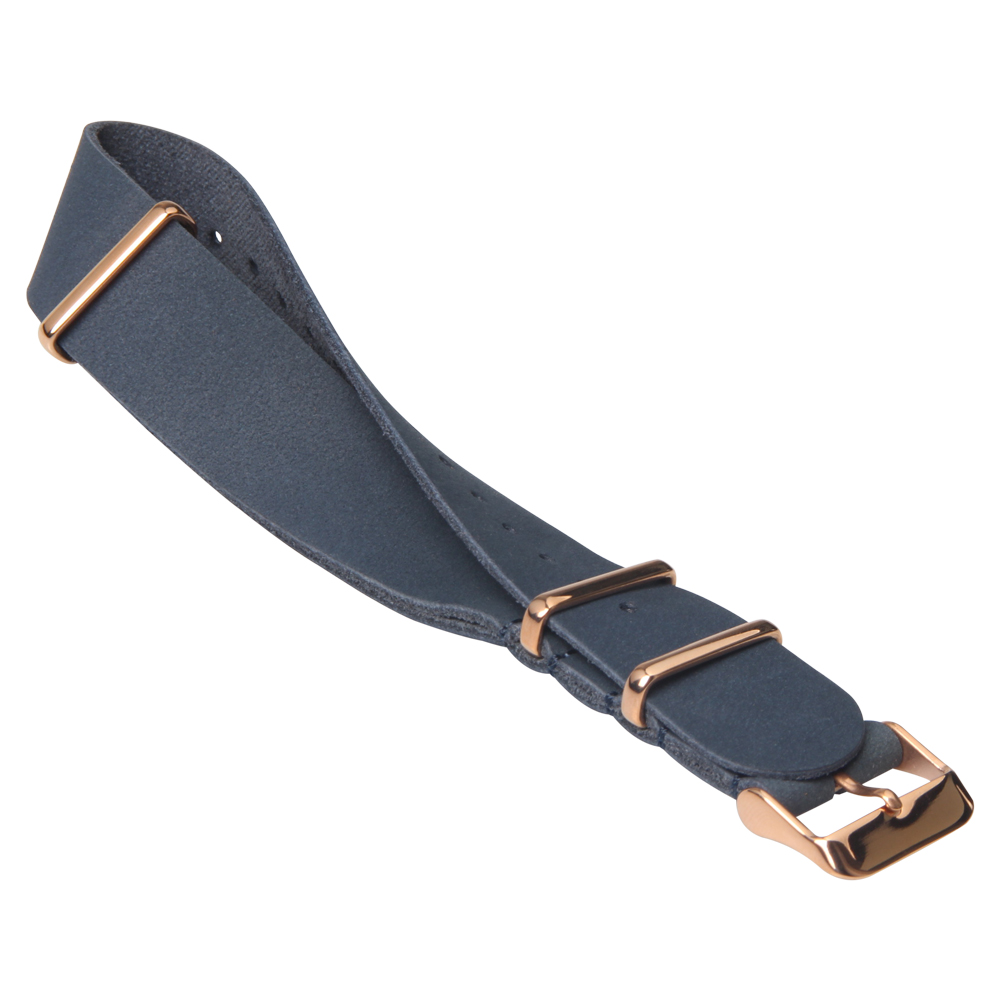 Navy leather nato watch straps with 304L SS rose gold PVD polished ...
