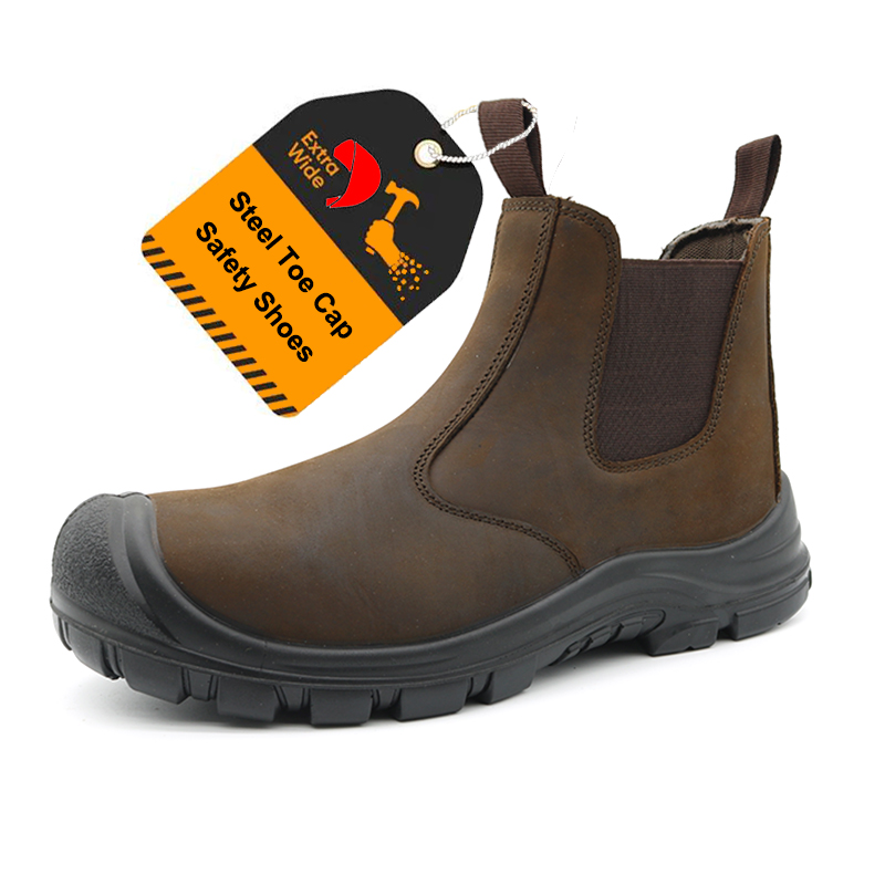 Dark Brown Leather Steel Toe No Lace Safety Shoes for Men Industrial ...