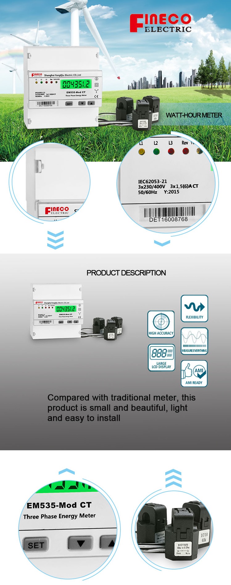 EM535-Mod CT three phase~3000A~Modbus - Buy watt-hour meter, 3 phase 4 ...