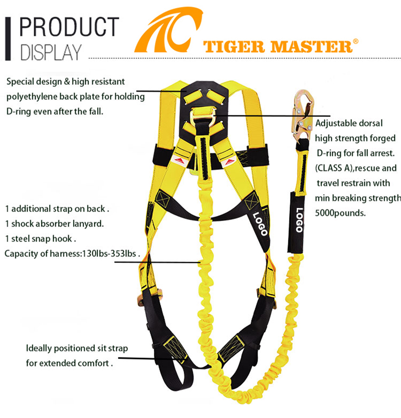 ANSI Custom Logo Full Body Safety Harness with Shock Absorber Lanyard ...