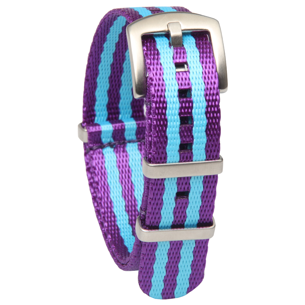 Purple And Blue Seat Belt Nato Watch Strap with Brushed Hardware Square ...