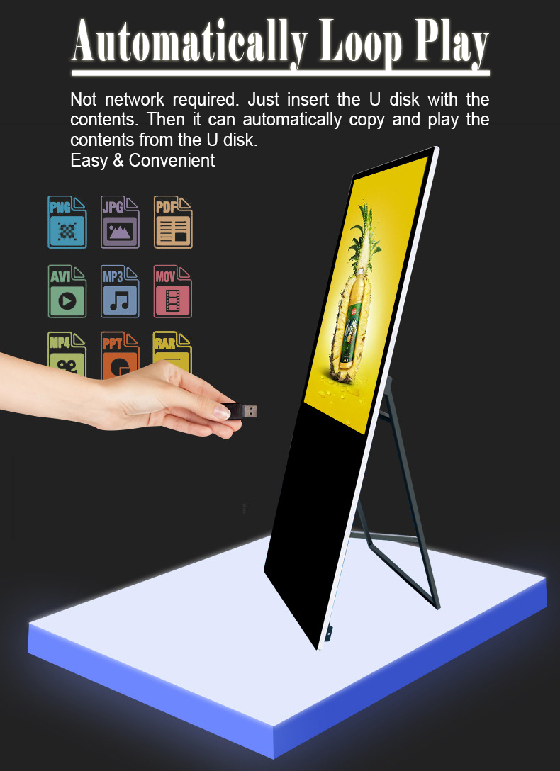 Ultra Portable LCD Screen Multi-Posters Advertising Digital Signage