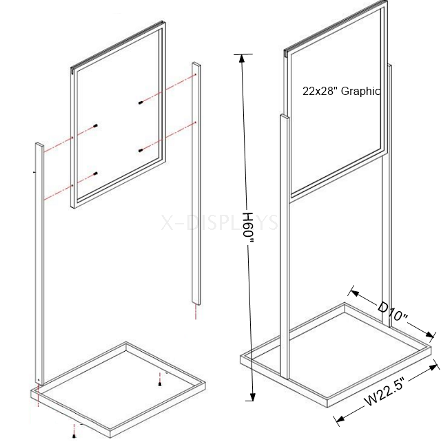 22x28 Chrome Floor Freestanding Poster Frame MF22C-P - Buy 22" X 28 ...