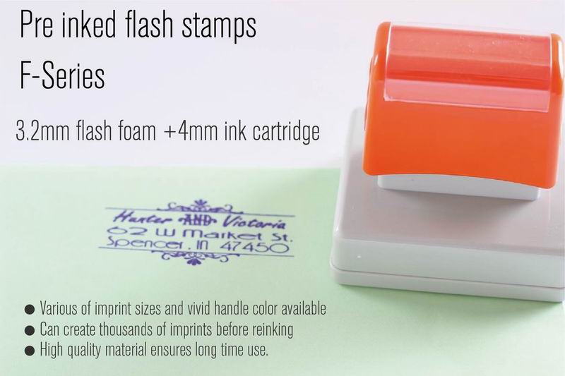 Dual foam pre inked flash stamps F-Series with various of handle colors ...