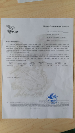 Our new ABS Certificate from USA - Farina (Jinan) Weldtec & Machinery ...