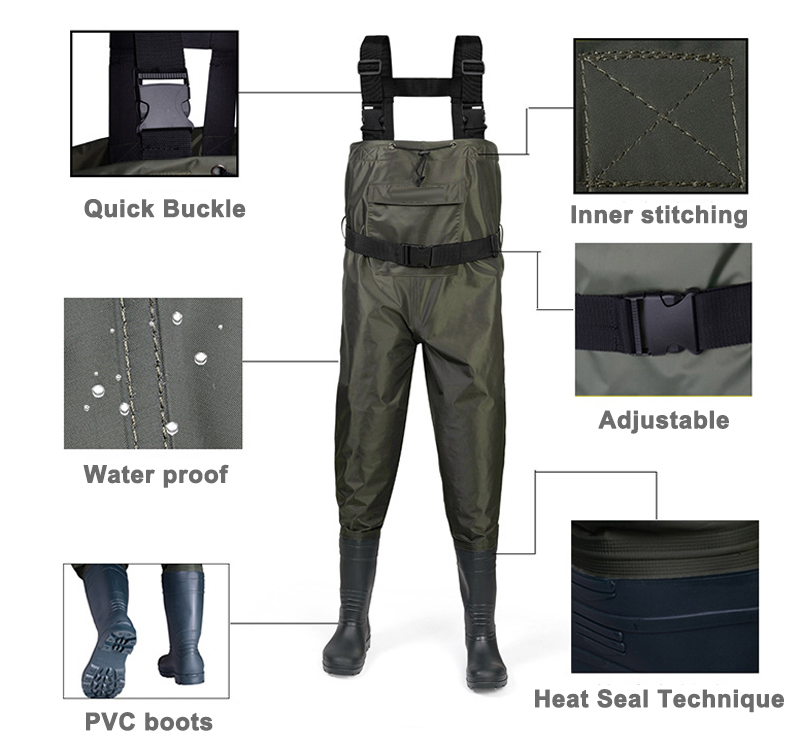 Zipper Front Pocket Water Proof Nylon PVC Men Fishing Chest Waders with PVC Boots - Buy chest ...