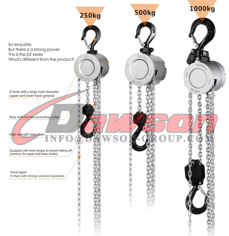 250KG 500KG 1000KG Aluminum Alloy Chain Hoist, 0.25 Ton 0.5T 1 Ton ...
