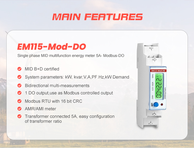 EM115-Mod-DO single phase ~5A~MID~Modbus~DO - Buy energy meter, din ...