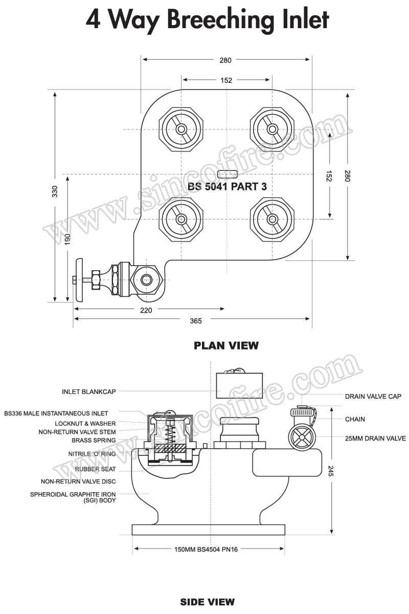 4 Way Breeching Inlet Fire Hydrant Valve