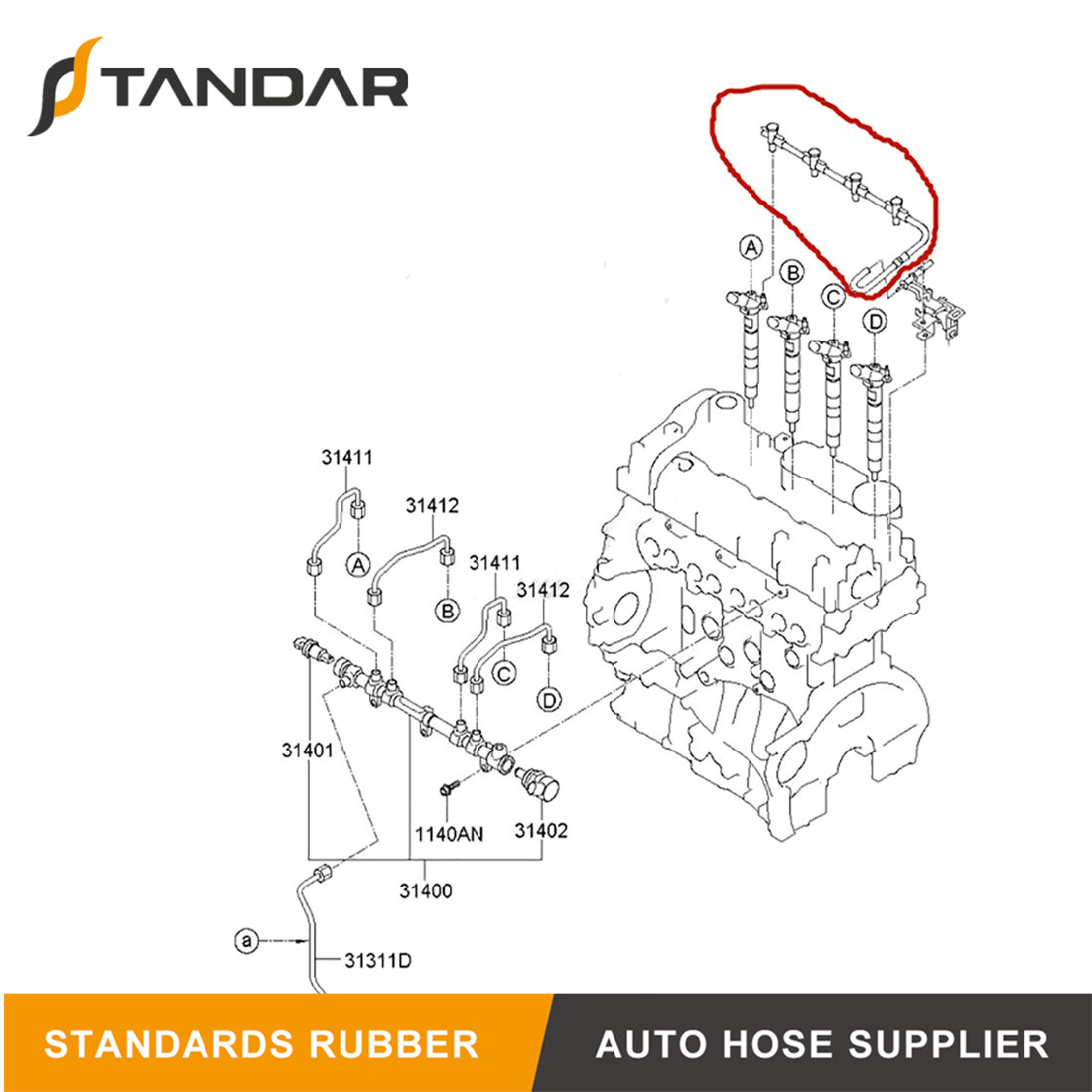 314712F001,Manguera de retorno para inyector de combustible diésel ...