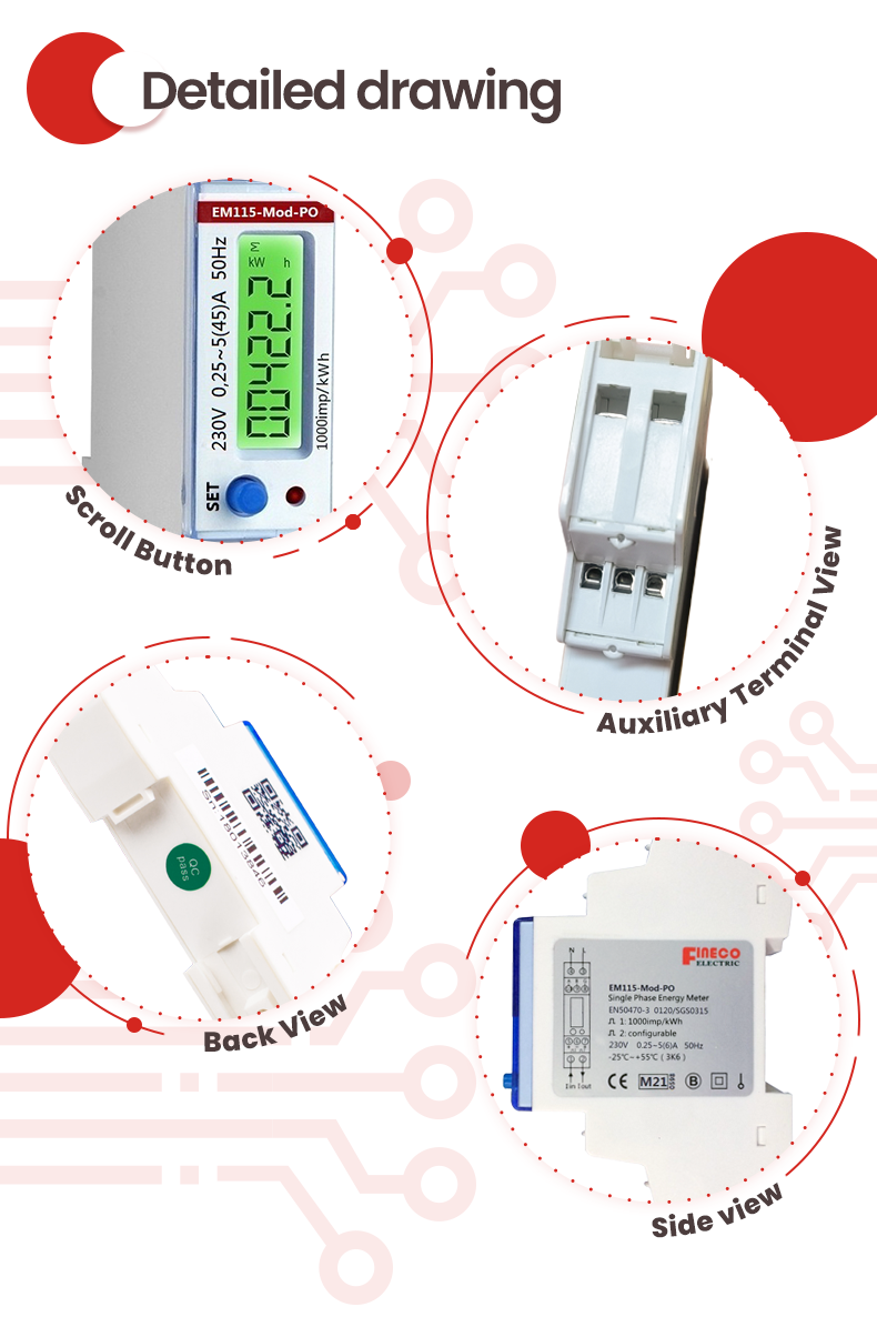 EM115-Mod-PO single phase~5A~MID~Modbus - Buy single phase meter, din ...