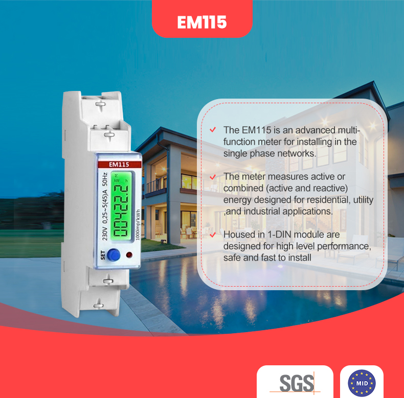 EM115 single phase~45A~S0 output energy kWh meter - Buy din rail energy ...